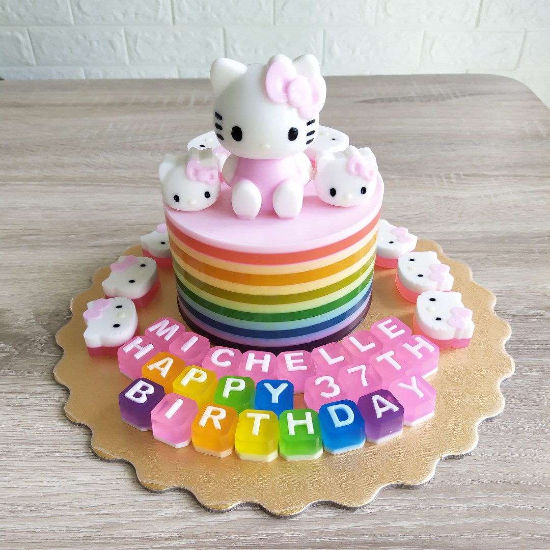 5 inch hello kitty rainbow agar agar jelly cake, Food & Drinks ...