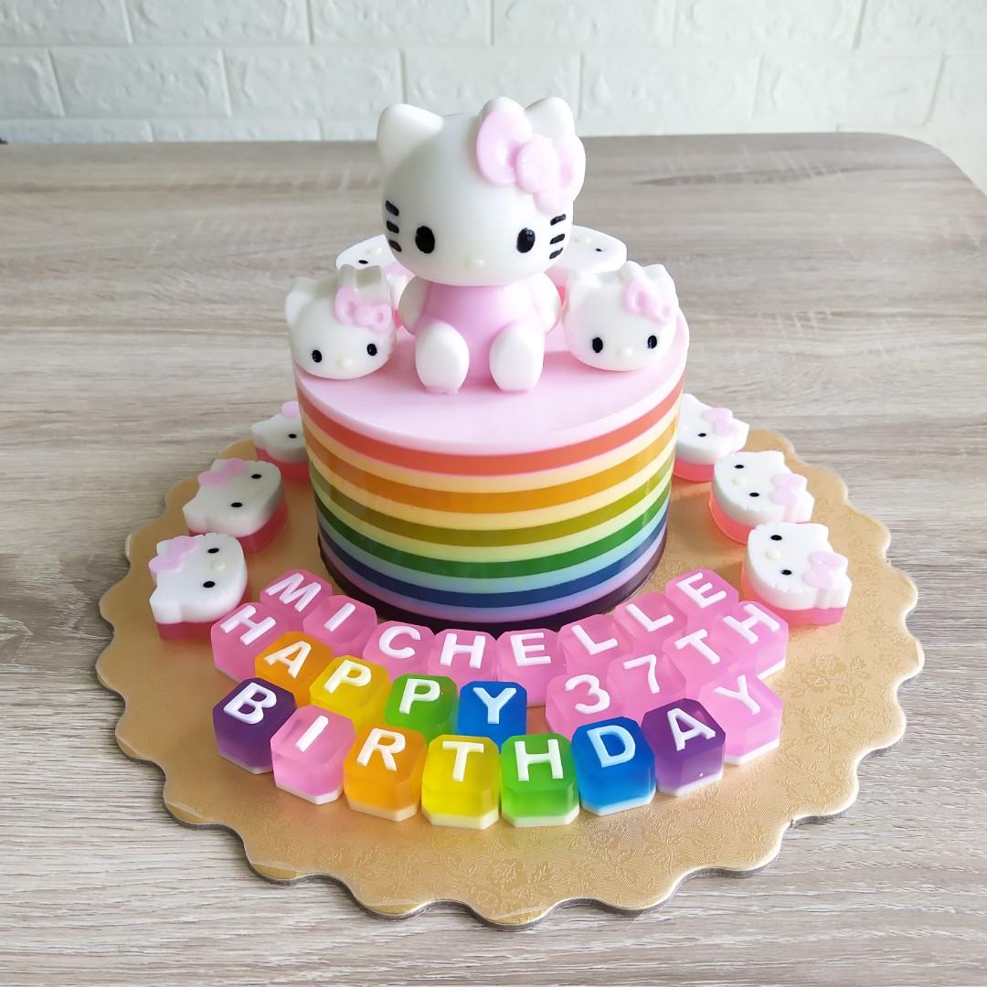 5 inch hello kitty rainbow agar agar jelly cake, Food & Drinks ...