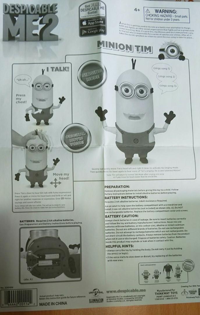 Minion Tim The Singing Action Figure DM2, Hobbies & Toys, Toys & Games ...