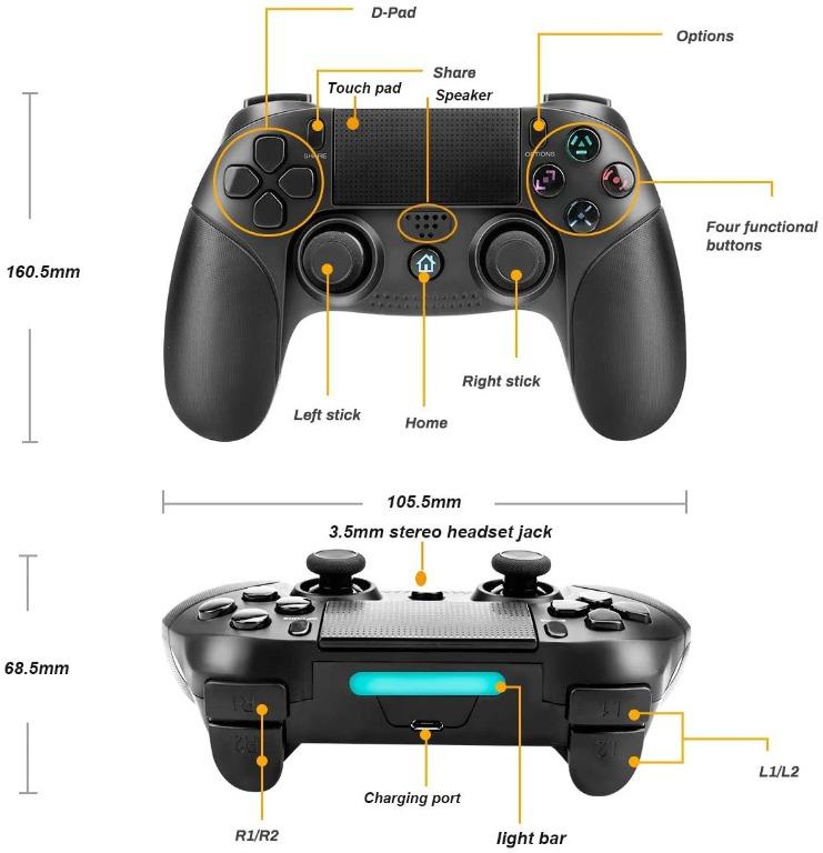 PS4 Controller Powcan PS4 Controller Wireless Bluetooth Controller for Playstation 4 Dual Vibration Shock Joystick Gamepad for PS4 PS4 Slim PS4 Pro and PS3 PC Windows 7 8 10 Black Video Gaming