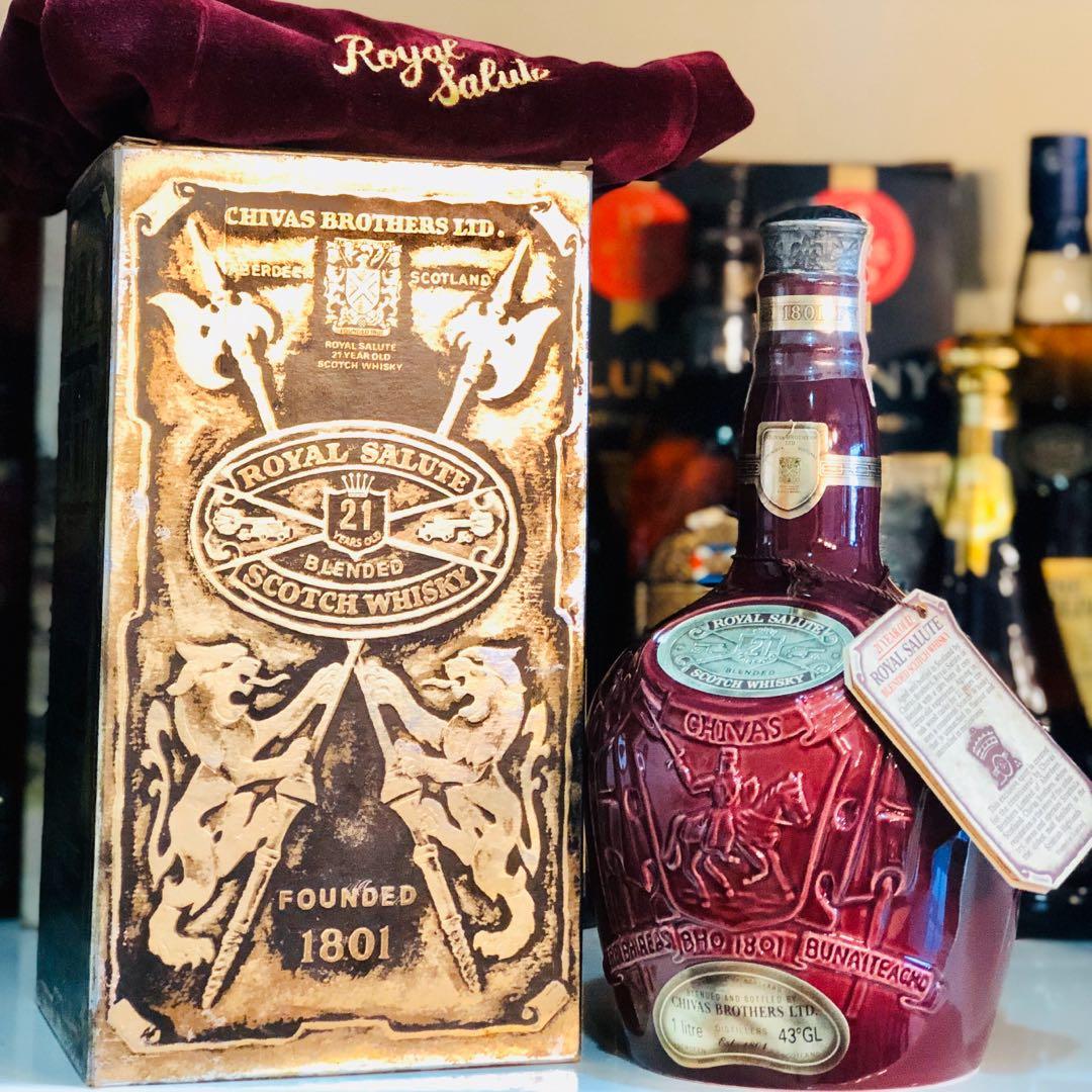 1L Chivas 21 Regal Ruby Ceramic Decanter Full Set 1000ml, Food & Drinks ...