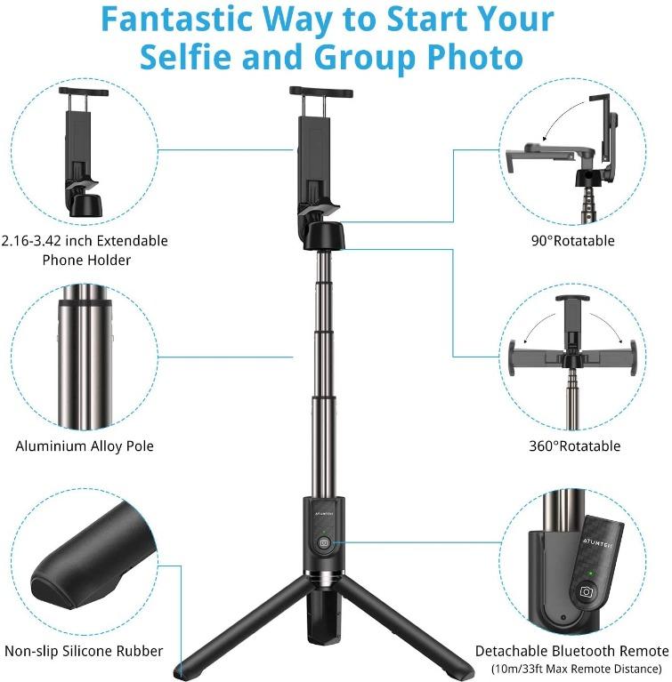 Atumtek Bluetooth Selfie Stick Tripod 360° Rotation Mini Extendable