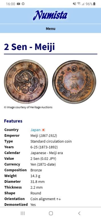 Vintage Ancient Japanese Meiji 2 Sen Coin 1882, Hobbies & Toys, Collectibles & Memorabilia ...