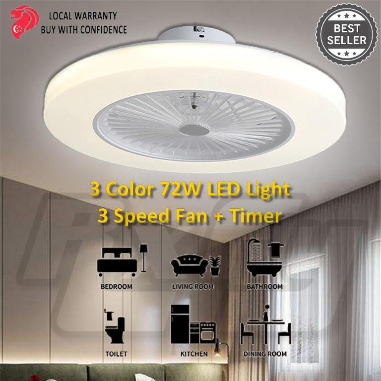 58cm Modern Combi Ceiling Fan LED Light Lamp Remote Timer, Furniture ...