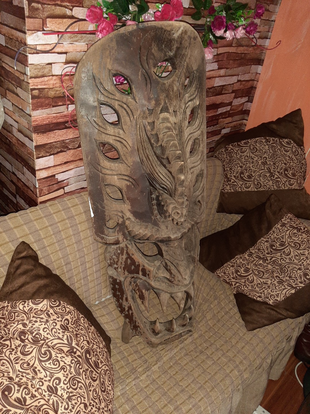 Antique tribal devil dragon mask display on Carousell