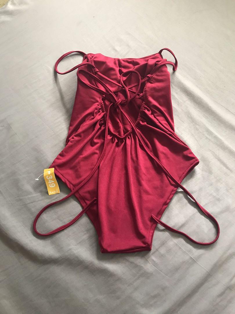 One piece Maroon Swimsuit, Women's Fashion, Swimwear, Bikinis ...