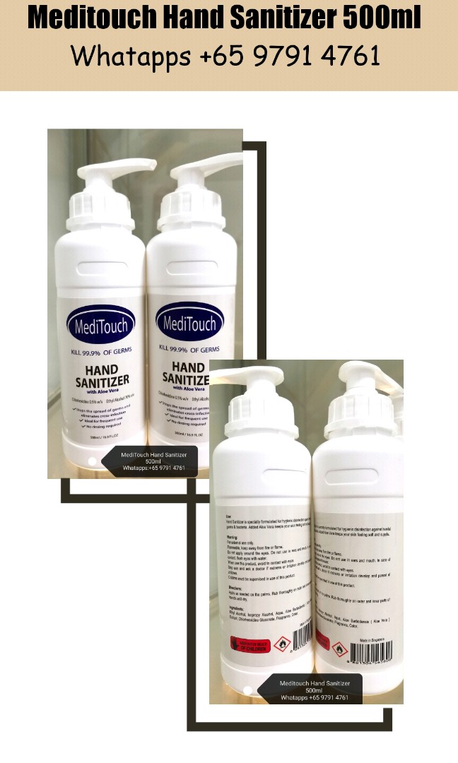 Meditouch Hand Sanitizer with Aloe Vera 500ml, Beauty & Personal Care, Sanitisers ...