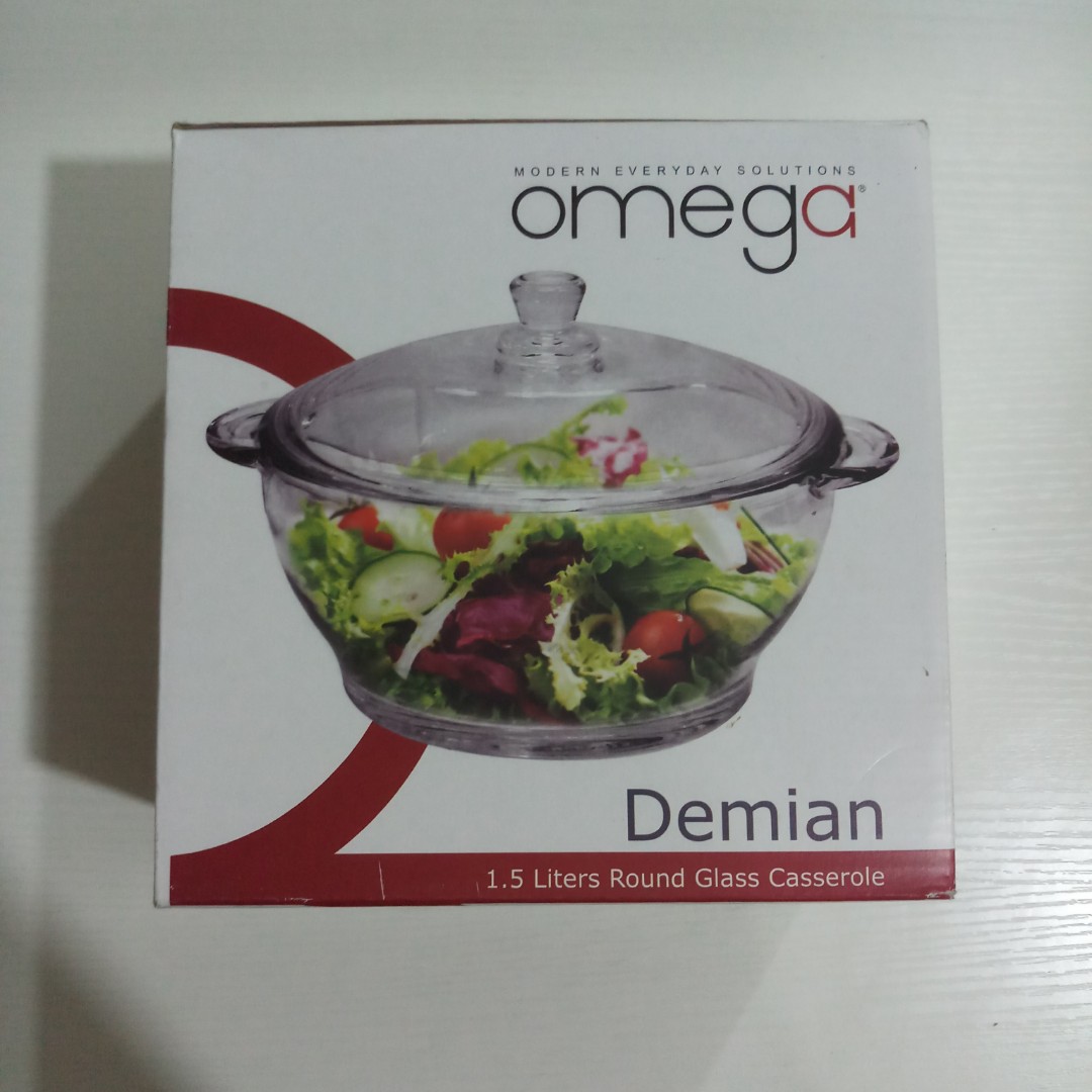 Omega Demian 1.5 Liters Round Glass Casserole, Furniture & Home Living ...