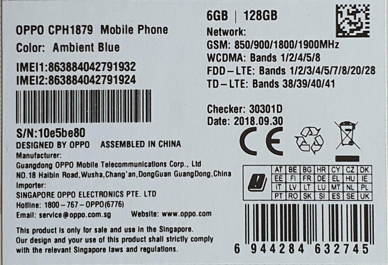 OPPO R17 Ambient Blue ( Model CPH1879 ) 6GB RAM+128GB ROM, Mobile ...