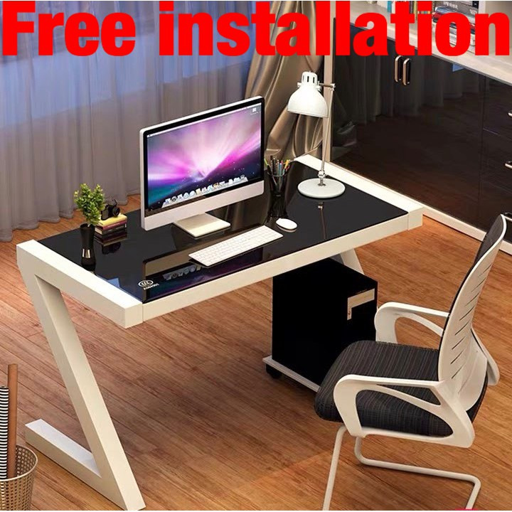 Tempered Glass Top Study Table Study Desk Computer Table with Modern ...