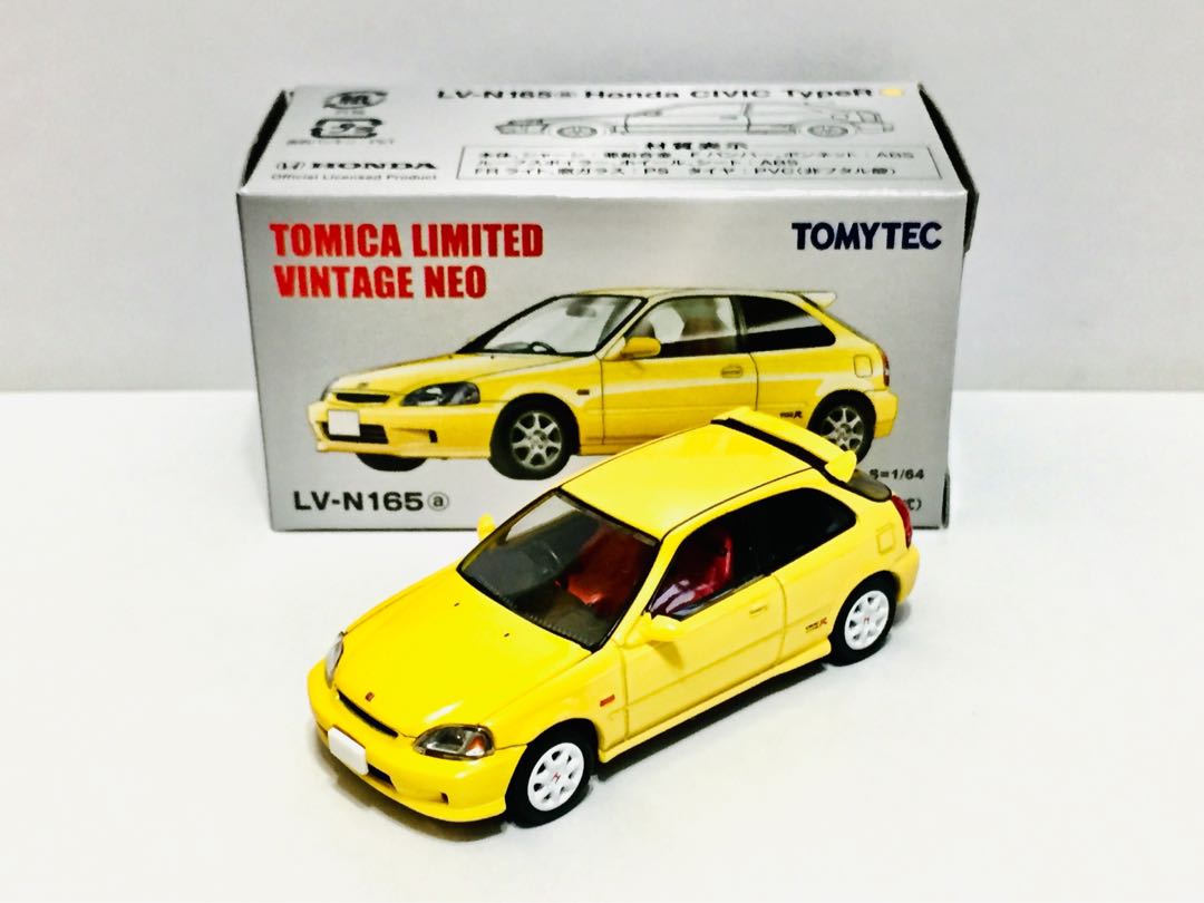 全新 日本版 Tomy Tomica Tomytec Limited Vintage Neo LV-N165a 本田 思域 Honda CIVIC Type R EK9 黃色 ( 請注意 車身 ...