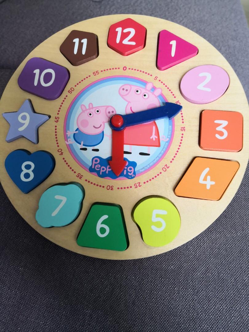 Wooden Peppa Pig Clock, Hobbies & Toys, Toys & Games on Carousell