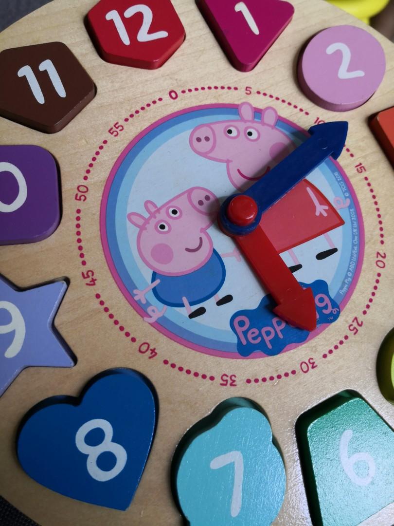 Wooden Peppa Pig Clock, Hobbies & Toys, Toys & Games on Carousell