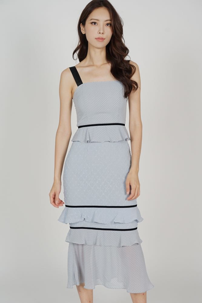 Odine Ruffled Dress in Ash Blue, Women's Fashion, Dresses & Sets ...