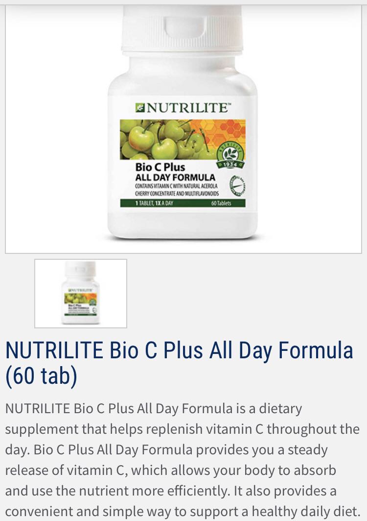 NUTRILITE Bio C Plus All Day Formula (60 tab), Health & Nutrition ...