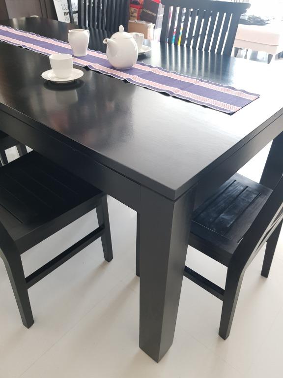 RARE! 2 metre long Black Teak Dining Table + 6 Chairs, Furniture & Home ...