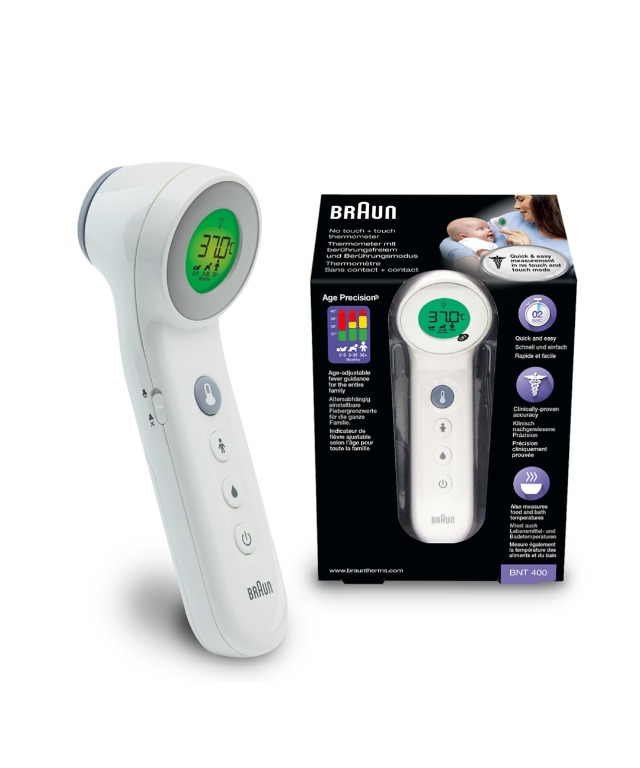 BRAUN BNT 400 3-IN-1 No Touch Forehead Thermometer, Health & Nutrition ...