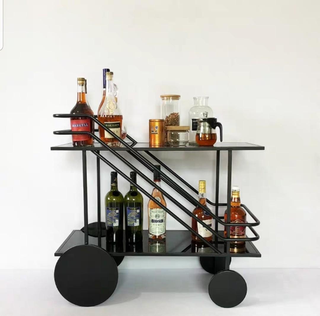 Modern Whisky Bar Cart Trolley Metal Glass Black, Furniture & Home ...