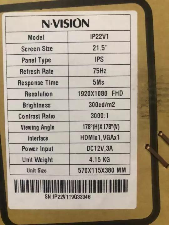 NVISION IP22V1 IPS FRAMELESS 22 INC 1920×1080 FHD VGA/ HDMI/ DC 12V ...