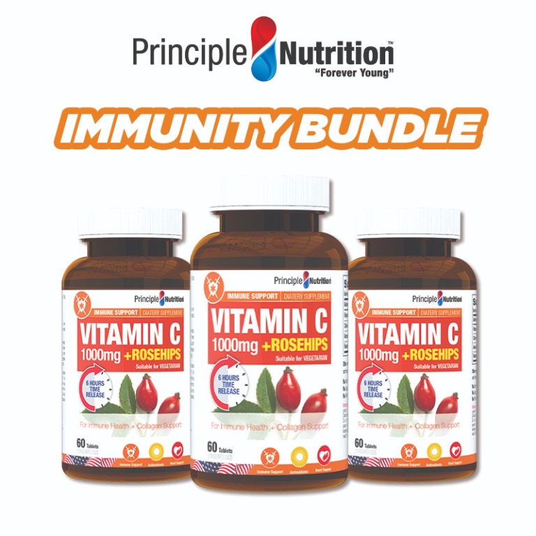 [BUNDLE OF 3] Principle Nutrition Vitamin C 1000mg + Rosehips 10mg [EXP 6/2023], Health ...