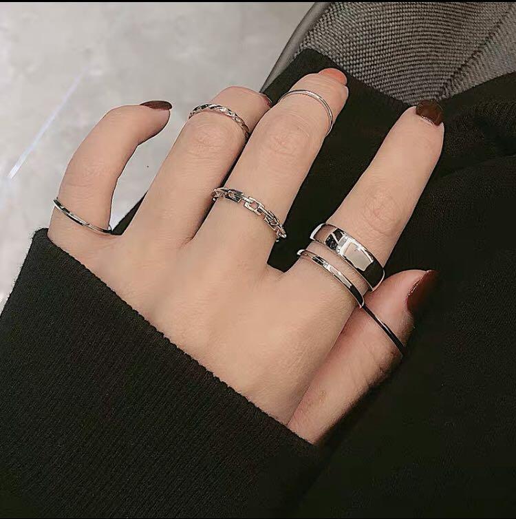 #1014 tumblr basic tumblr minimalistic geometric egirl gold and sliver rings set, Women's ...