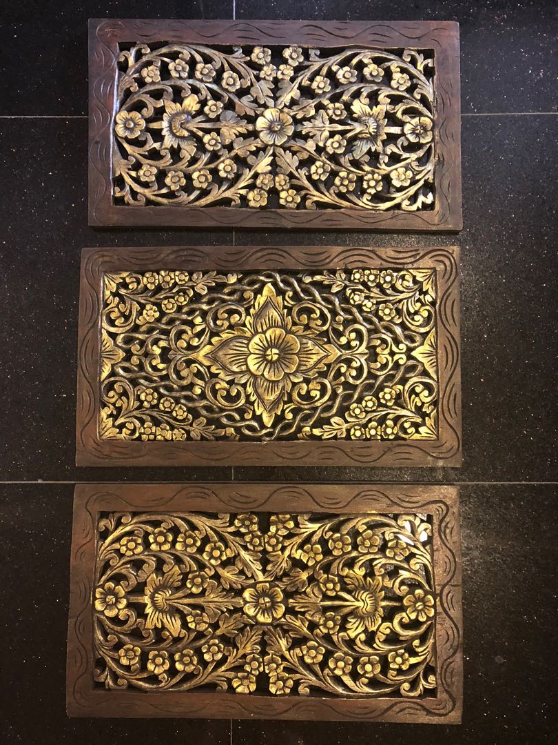 3 Balinese Hand Carved Wooden Wall Panel Decor Furniture And Home Living