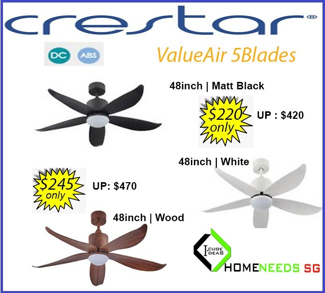 Crestar Value Air 5 Blades 48 inches Ceiling Fan | Remote Control With ...