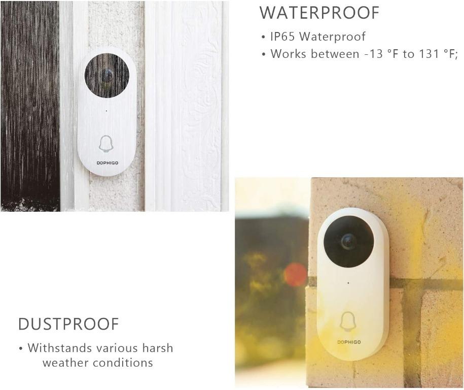 Dophigo Battery Powered Smart Video Doorbell Camera Free Cloud Storage ...