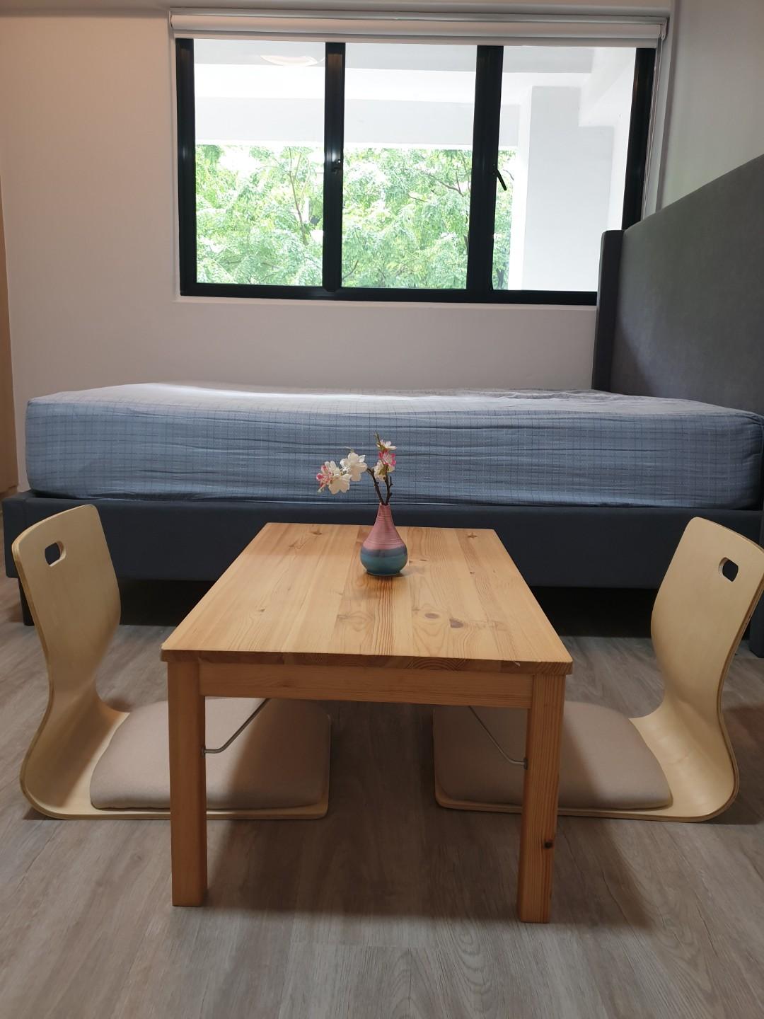 Low tatami table with 2 zaisu chair and tatami mat, Furniture & Home ...