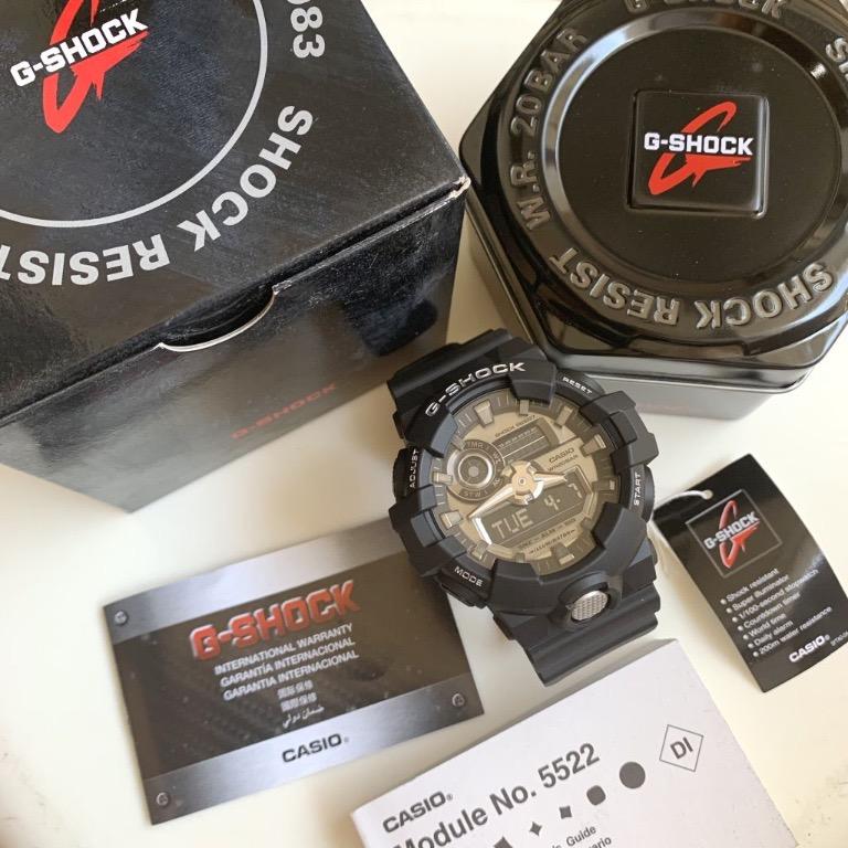 BNEW AUTHENTIC Casio G-Shock GA710-1A Front Button Anadigi Silver Black ...