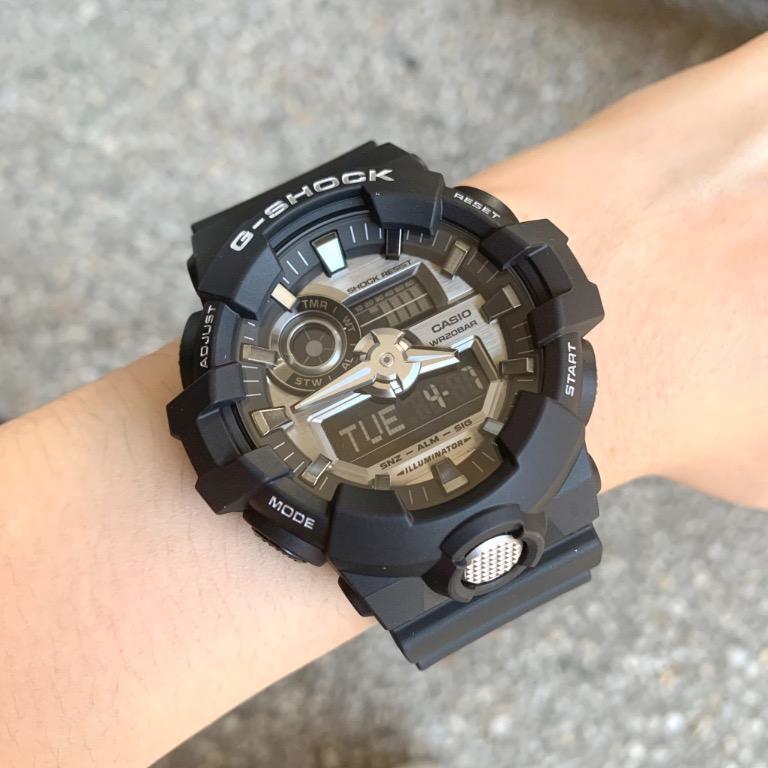 BNEW AUTHENTIC Casio G-Shock GA710-1A Front Button Anadigi Silver Black ...