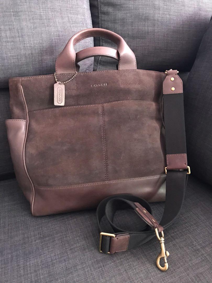 Coach Bleecker suede utility tote (chocolate) #70776, Men's Fashion ...