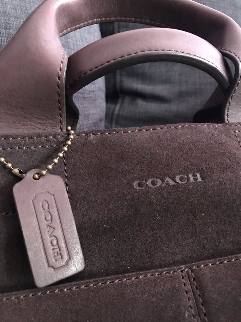 Coach Bleecker suede utility tote (chocolate) #70776, Men's Fashion ...