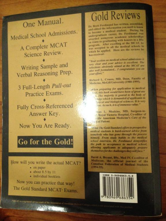 MCAT the Gold Standard by Dr Ferdinand, Brett L. Gold standard prep ...