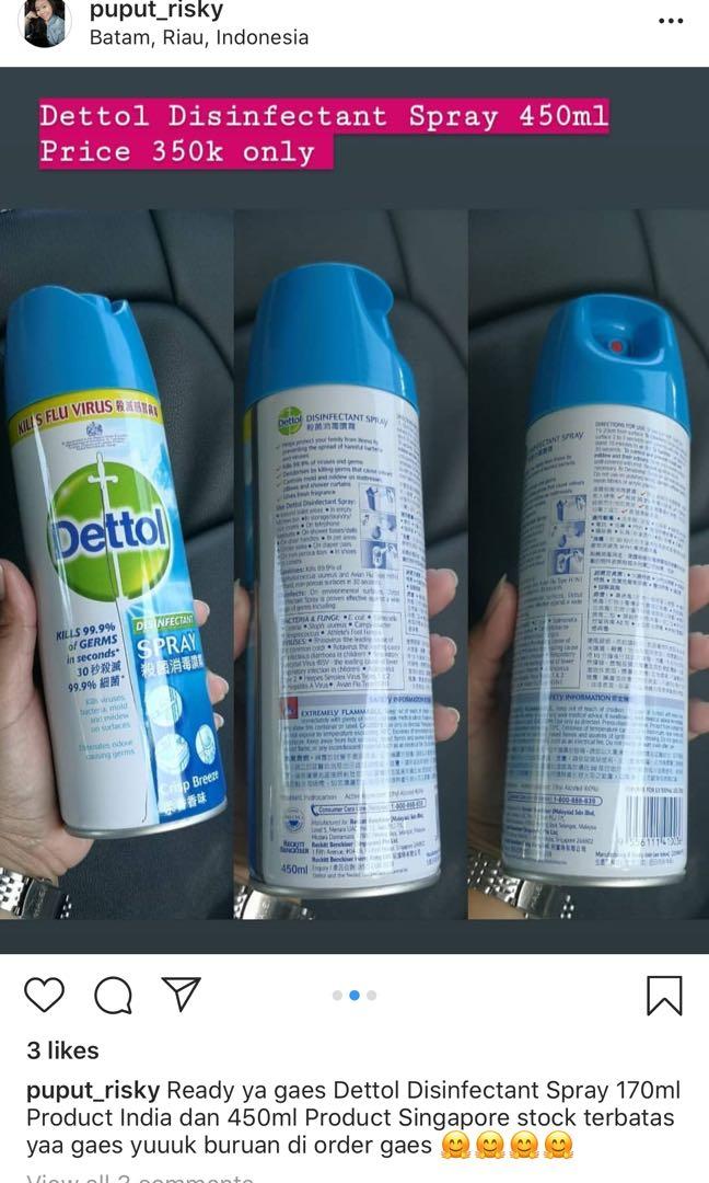 Ready 1 botol dettol disinfectant spray 450 Ml, Kesehatan & Kecantikan ...