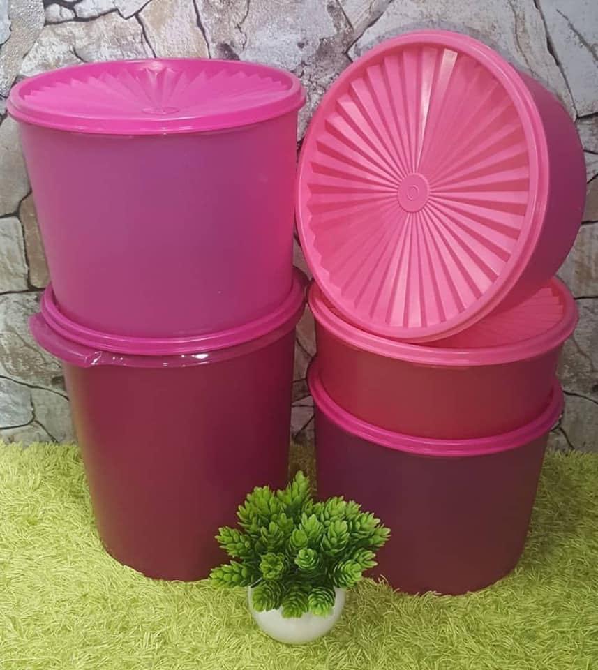 #ILuvPoslaju Tupperware Pink Purple Deco Canister Set 5 units 1.5L+3.9L ...
