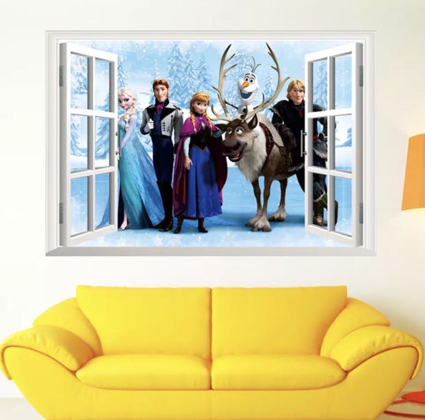 Wall Decal Frozen Full Cast in a 3D Window Like Design, Furniture ...