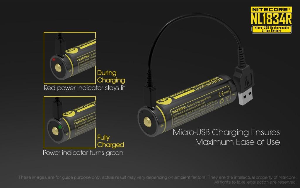 Nitecore NL1834R 18650 充電式 鋰電池 內置 USB充電 3400mAh 香港行貨, 手提電話, 電話及其他裝置配件 ...