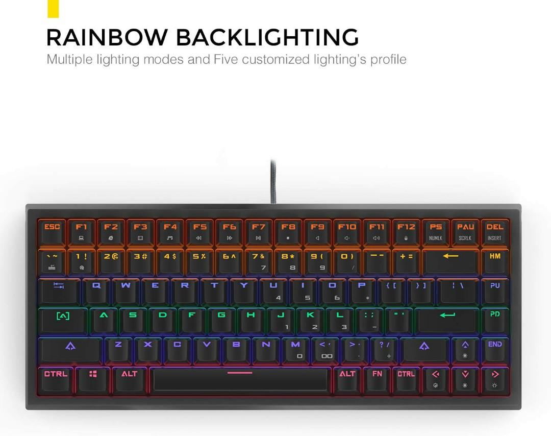 (697) DREVO Gramr 84 Key Rainbow Backlit Mechanical Gaming Keyboard USB ...