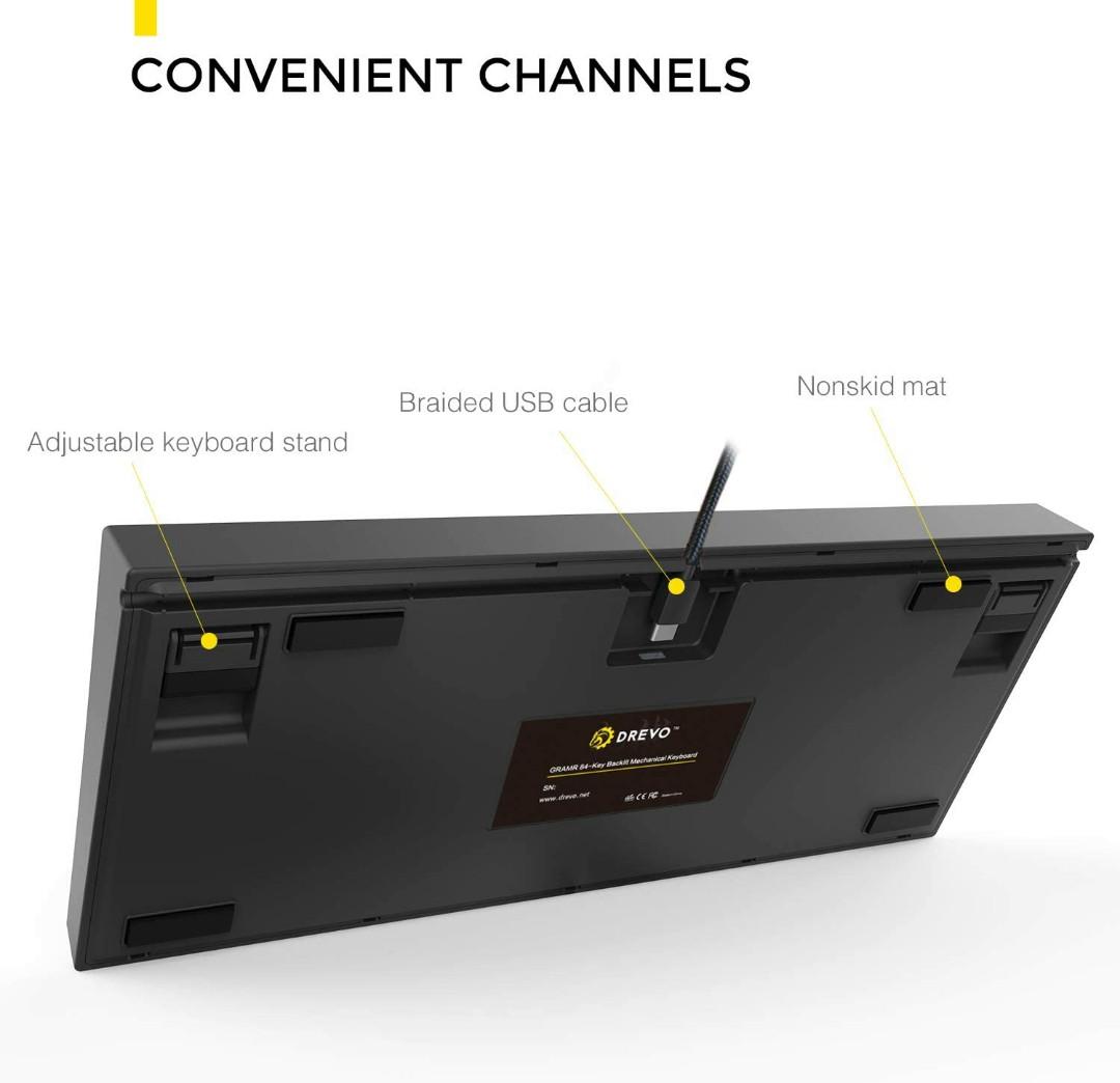 (697) DREVO Gramr 84 Key Rainbow Backlit Mechanical Gaming Keyboard USB ...