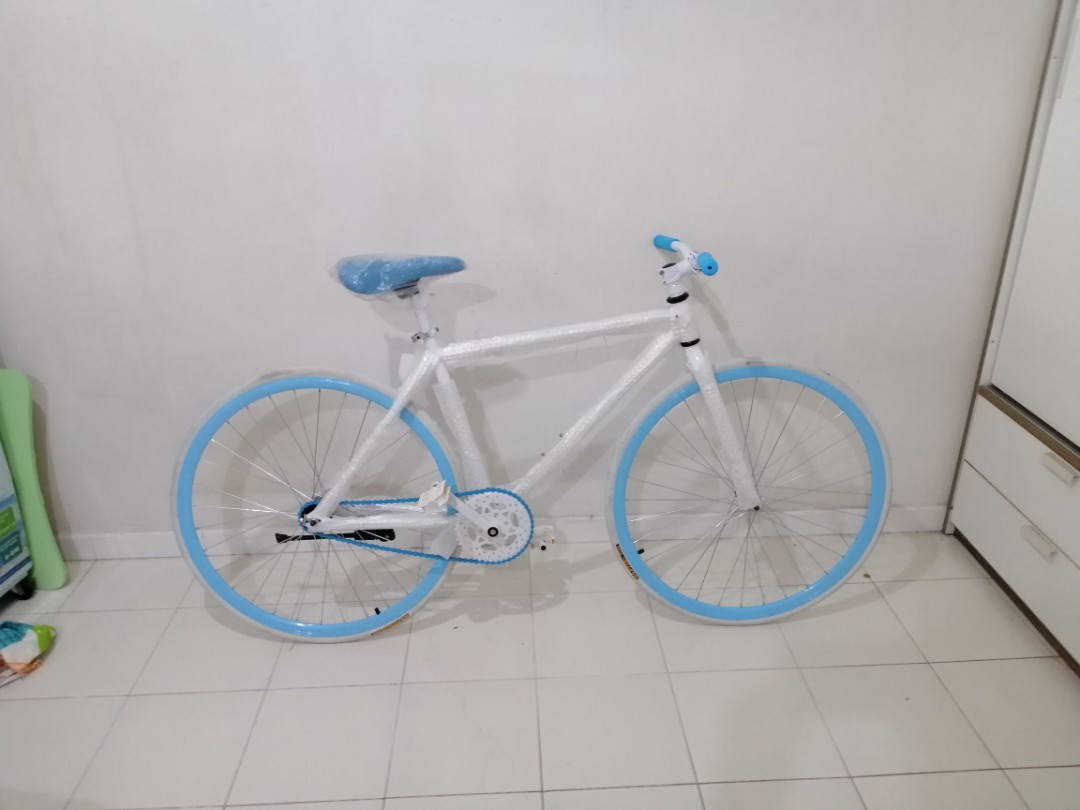 NEW fixie bicycle blue white colour, Sports Equipment, Bicycles & Parts ...
