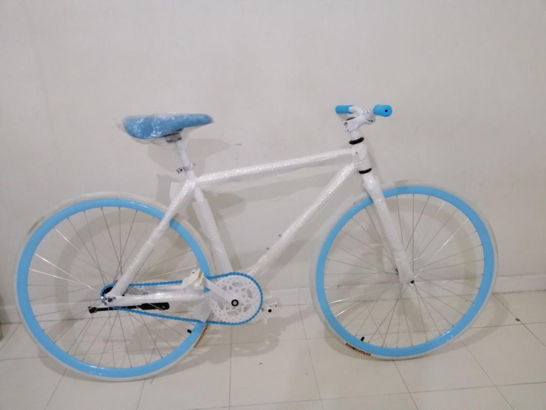 NEW fixie bicycle blue white colour, Sports Equipment, Bicycles & Parts ...