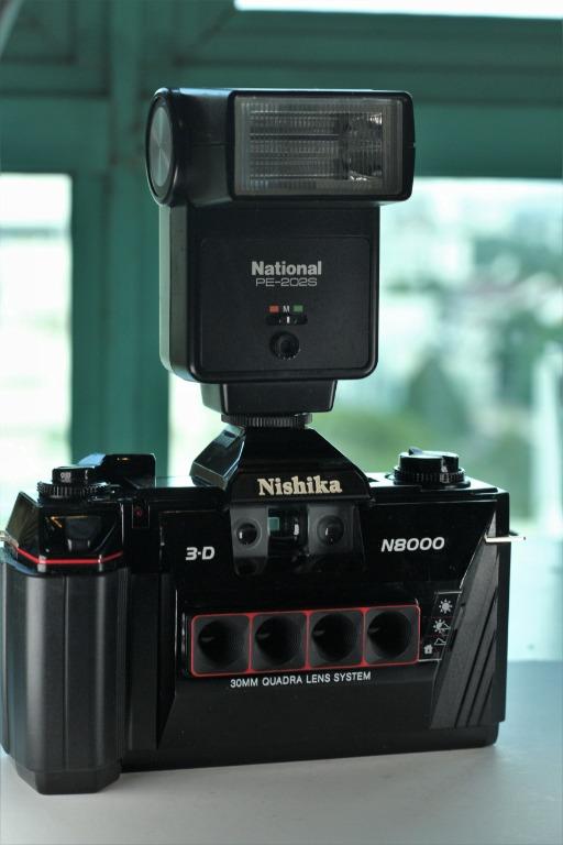 Nishika N8000 35mm Quadrascopic Stereo 3D Camera [****404] /w National PE 202S Flash Gun ...