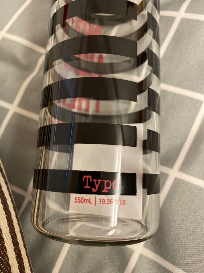 Typo Glass Drink Bottle with Daiso Water Bottle Carrier, Everything ...