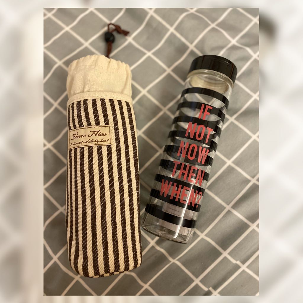 Typo Glass Drink Bottle with Daiso Water Bottle Carrier, Everything ...