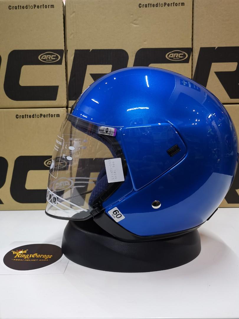 Helmet ARC Discovery Fiber Biru Blue, Auto Accessories on Carousell