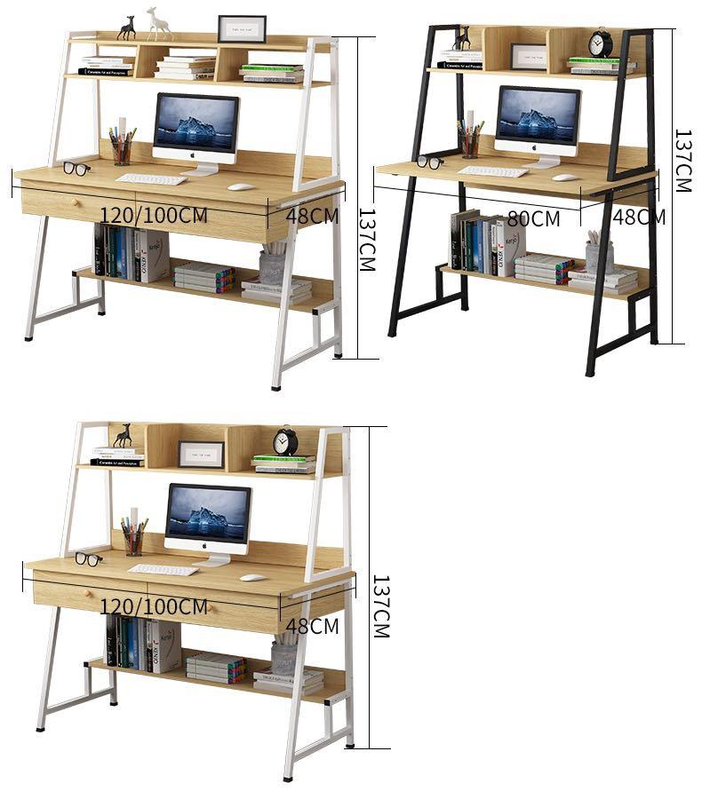 New Study Table with Drawer Rack Shelves Desk Metal, Furniture & Home ...