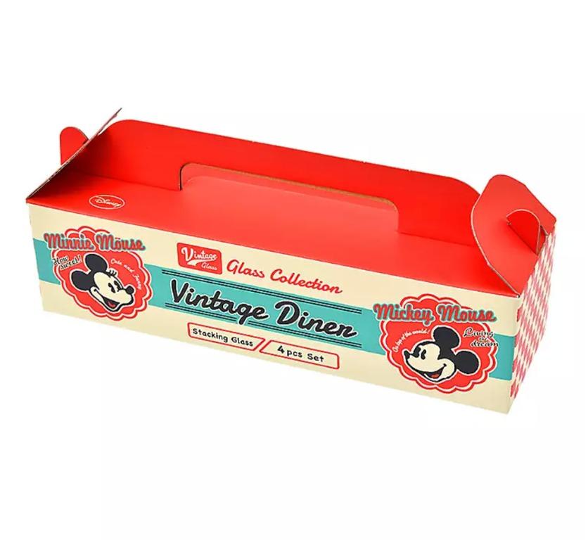(PO) Mickey & Friends Cup Stacking Vintage Diner Glass Set, Furniture ...
