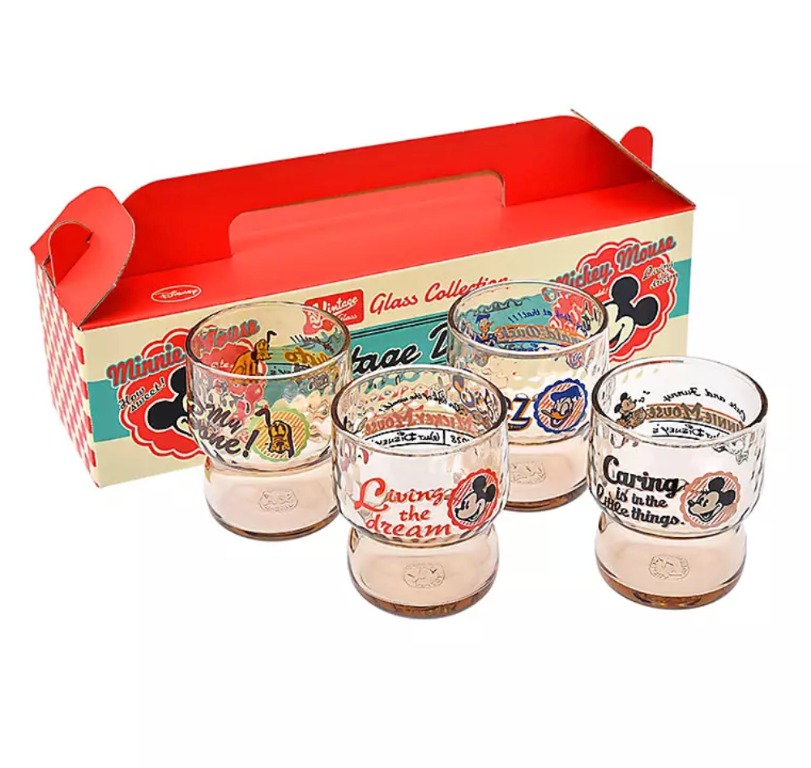 (PO) Mickey & Friends Cup Stacking Vintage Diner Glass Set, Furniture ...