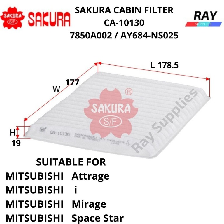 SAKURA CABIN AIRCON FILTER CA10130 MITSUBISHI i, Attrage,Space Star ...